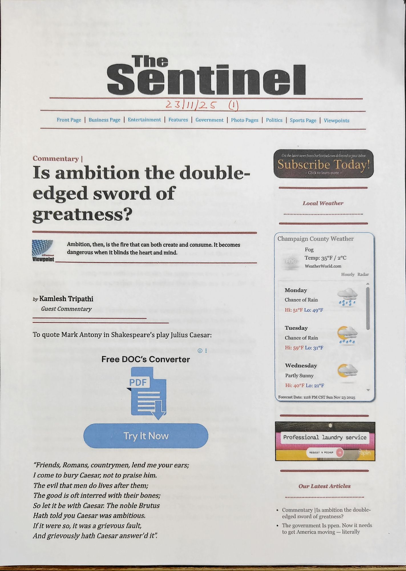 23/11/25 Is ambition the double edged sword of greatness by Kamlesh ...